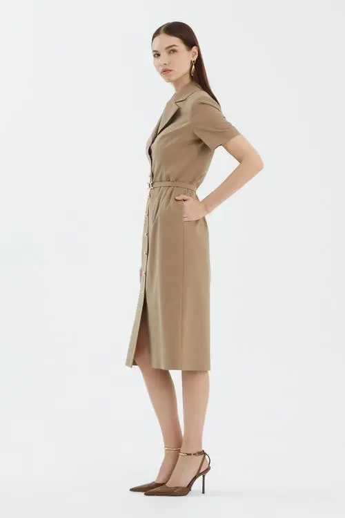 GIZIA Short Sleeve Belted Midi Dress