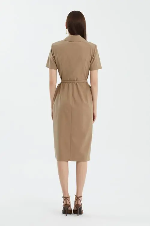 GIZIA Short Sleeve Belted Midi Dress