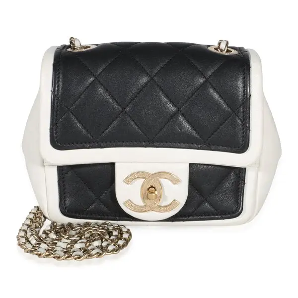 Chanel Bi-color White Quilted Lambskin Graphic Flap Bag - Black