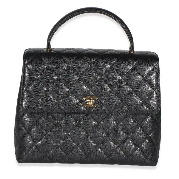 Chanel Vintage 24k Quilted Caviar Top Handle Bag - Black