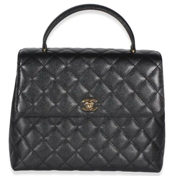 Chanel Vintage 24k Quilted Caviar Top Handle Bag - Black