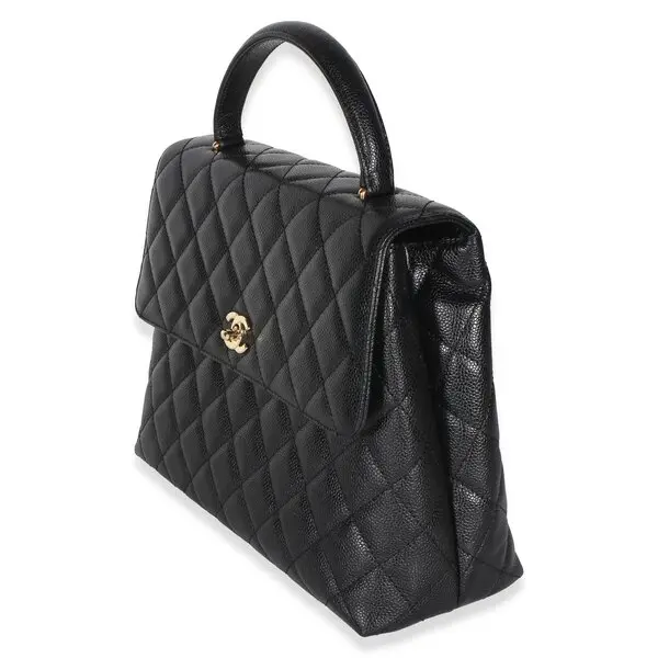 Chanel Vintage 24k Quilted Caviar Top Handle Bag - Black