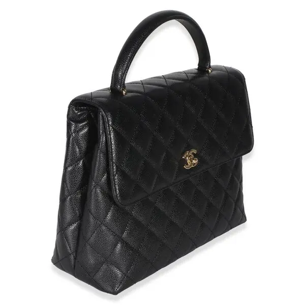 Chanel Vintage 24k Quilted Caviar Top Handle Bag - Black