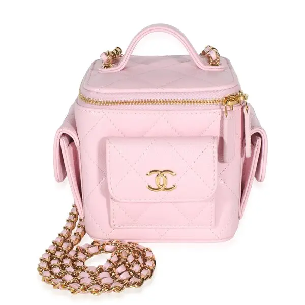 Chanel Quilted Caviar Vanity With Chain Strap - Pink