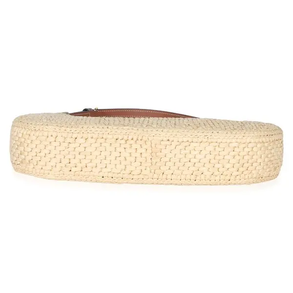 Celine Natural Raffia Calfskin Triomphe Tilly Shoulder Bag - Beige