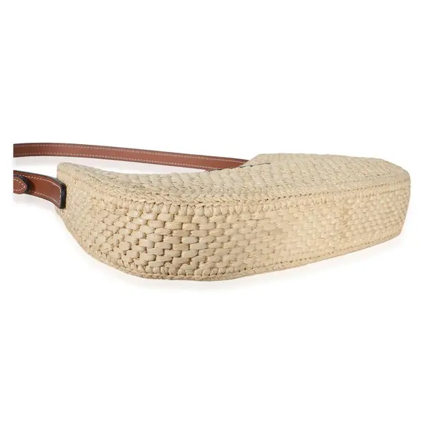 Celine Natural Raffia Calfskin Triomphe Tilly Shoulder Bag - Beige
