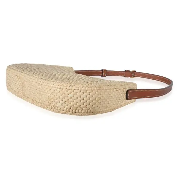 Celine Natural Raffia Calfskin Triomphe Tilly Shoulder Bag - Beige