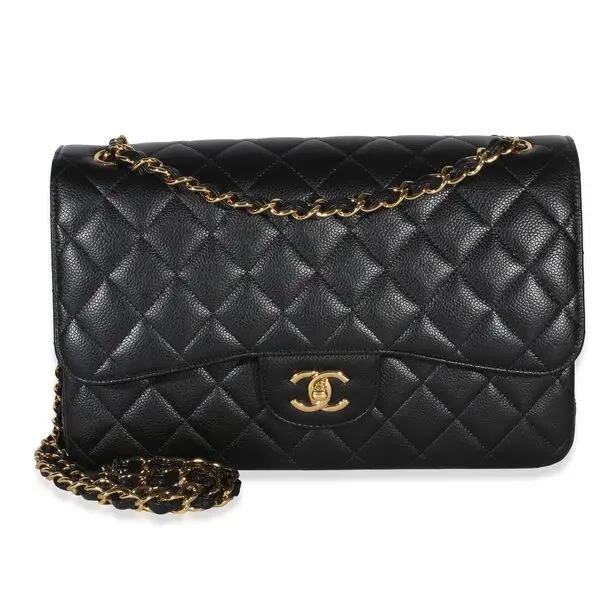 Chanel Quilted Caviar Jumbo Double Flap Bag - Black
