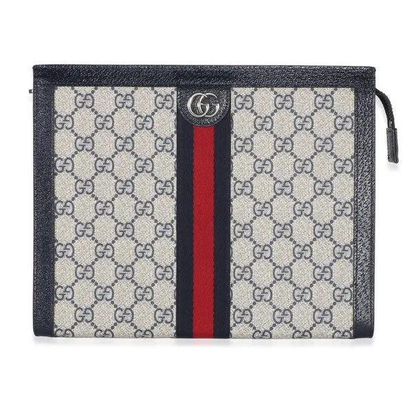Gucci Ophidia Gg Supreme Canvas Large Pouch - Blue