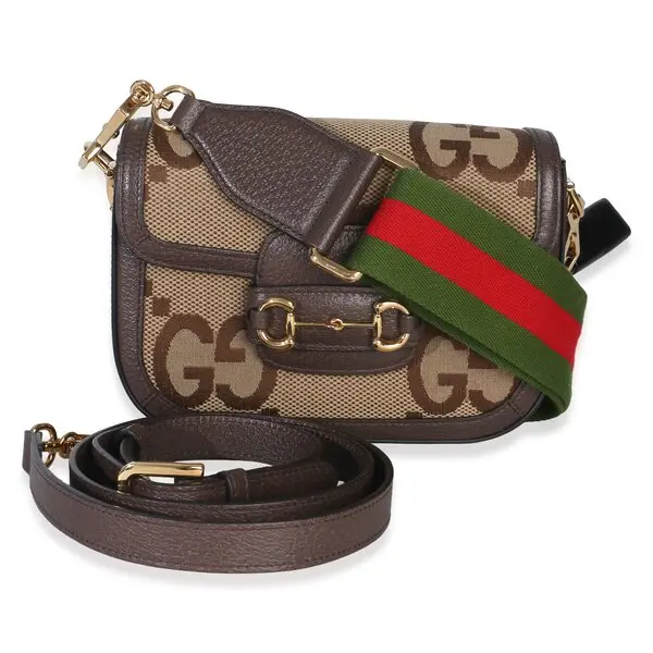 Gucci Jumbo Gg Textured Dollar Calfskin Horsebit 1955 Bag - Brown
