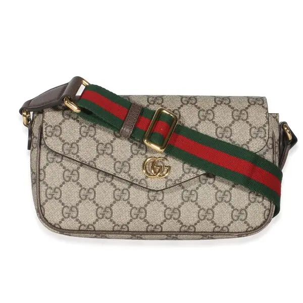 Gucci Gg Supreme Canvas Mini Ophidia Web Envelope Bag - Beige