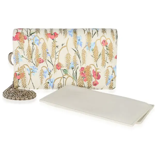Dior Cream Multicolor Calfskin Hibiscus Clutch With Chain - Neutral