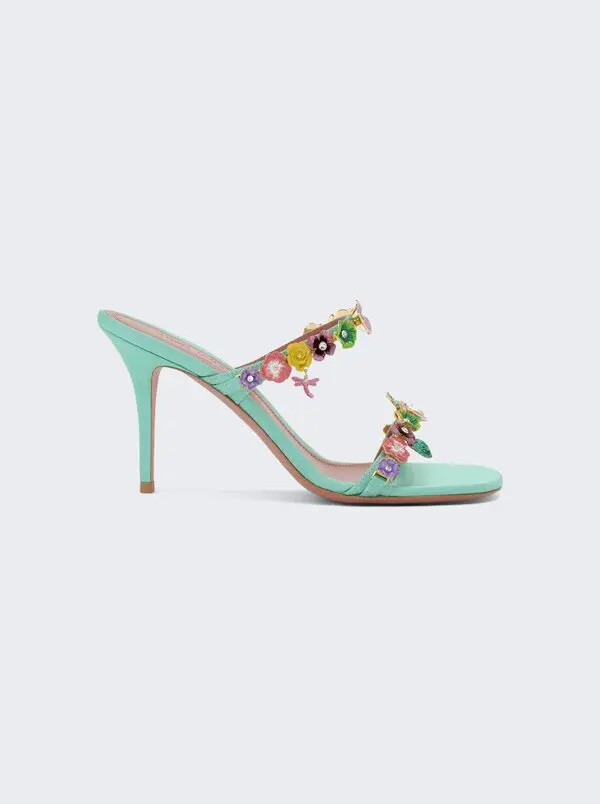 Amina Muaddi Vittoria Slipper 90 Sandal Mint Satin - Green
