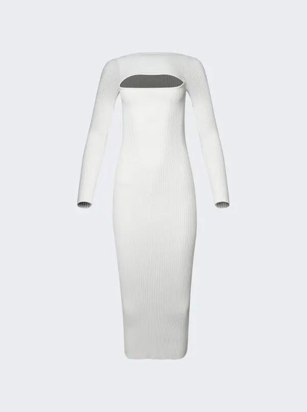 COURRÃ¨GES Rib Knit Slash Long Dress - White