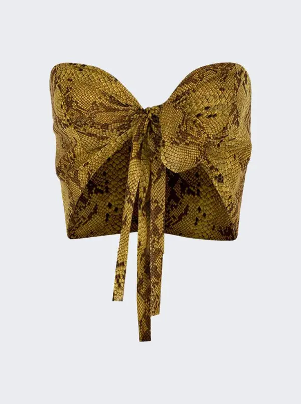 Zeynep Arçay Python Silk Bow Bustier And Brown - Yellow