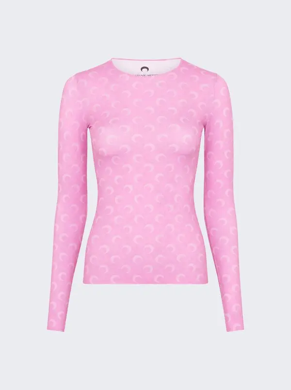 MARINE SERRE Moon Printed Jersey Long Sleeve Crewneck Top - Pink