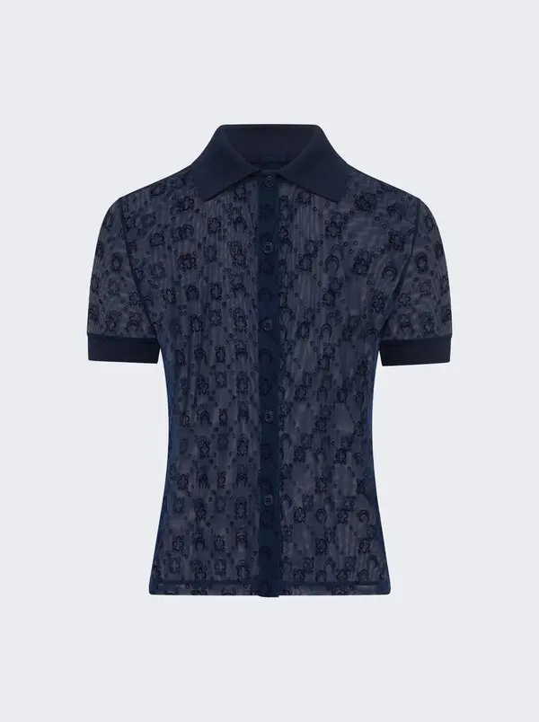 MARINE SERRE Moonogram Mesh Flock Polo Shirt - Navy