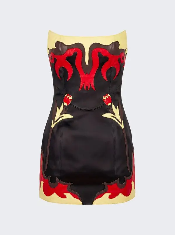 MARINE SERRE Leather Bustier Mini Dress With Floral Patches - Black
