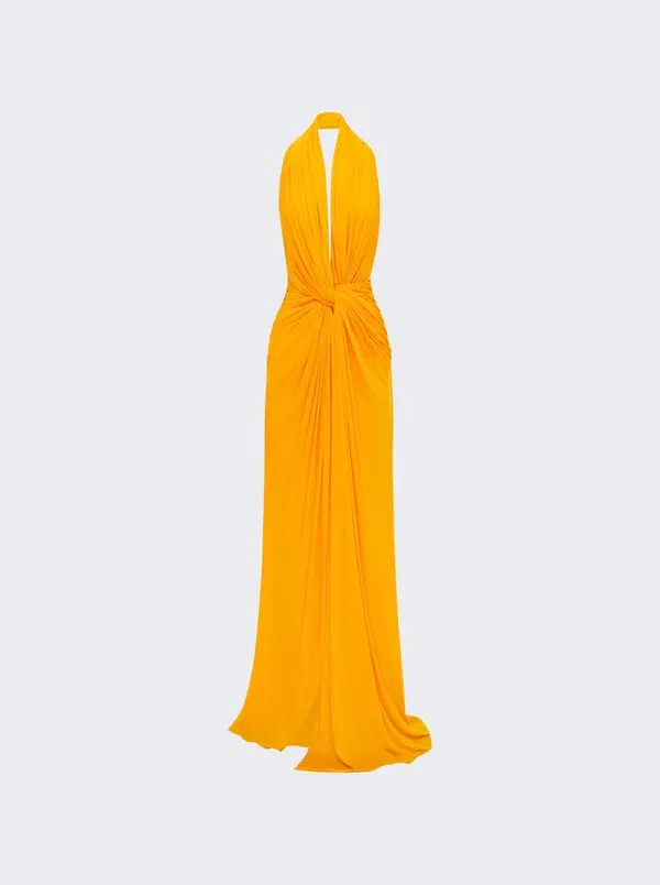 Alex Perry Halter Twist Gown In Viscose Jersey Marigold - Orange