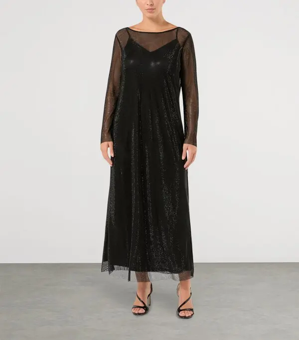 Marina Rinaldi Sparkling Mesh Midi Dress With V-neck Petticoat