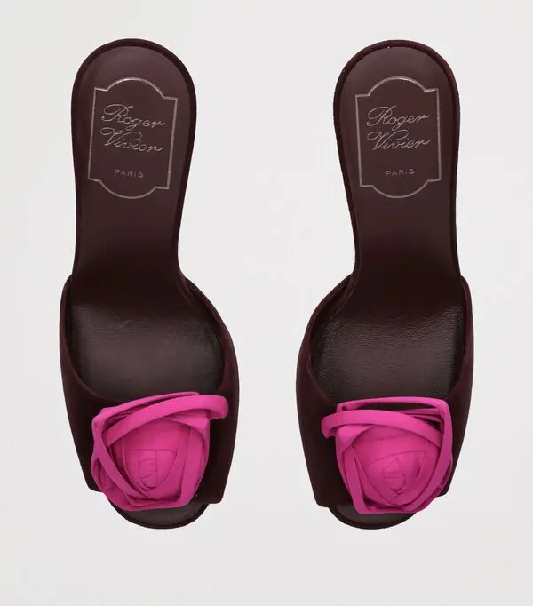 ROGER VIVIER Suede Rose Mules 85