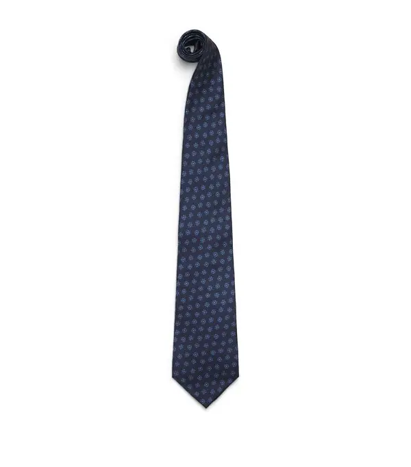 Ralph Lauren Purple Label Mulberry Printed Silk Neck Tie - Navy