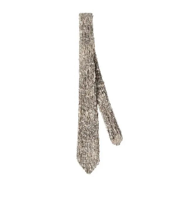 Brunello Cucinelli Dazzling Craquelé Embellished Tie - Beige
