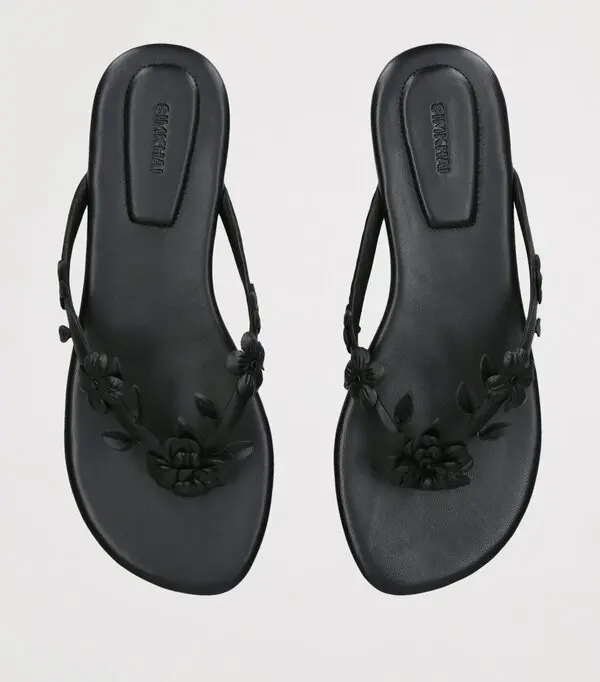 Simkhai Leather Floral Willow Flip Flops