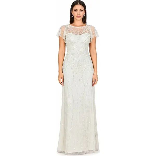 LARA NEW YORK Beaded Faux-wrap V-neck Bridal Gown - Ivory