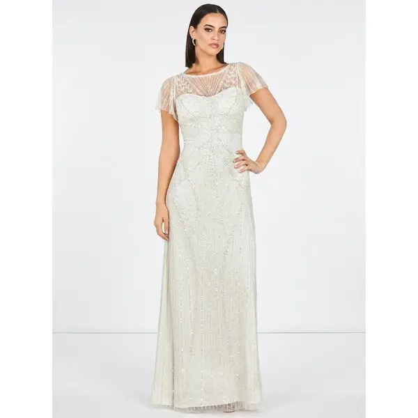 LARA NEW YORK Beaded Faux-wrap V-neck Bridal Gown - Ivory