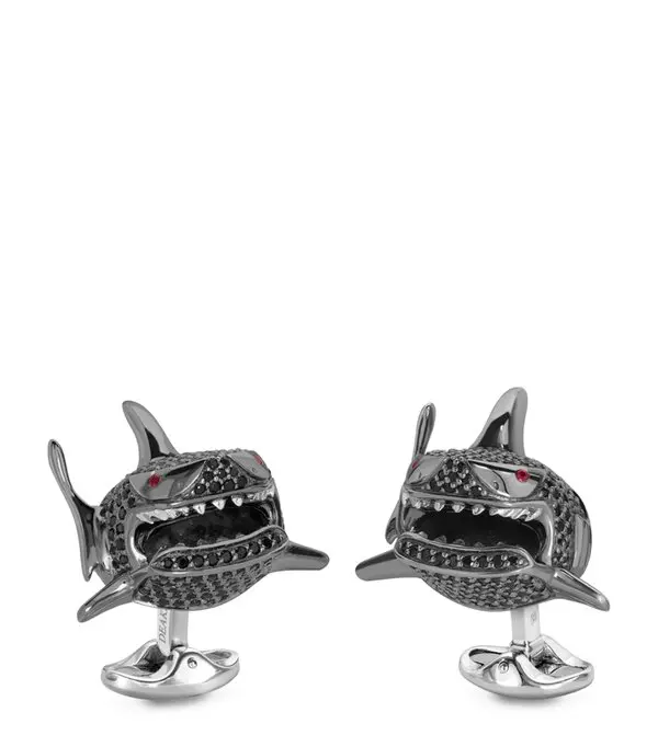 DEAKIN & FRANCIS Sterling Silver Shark Cufflinks - Black