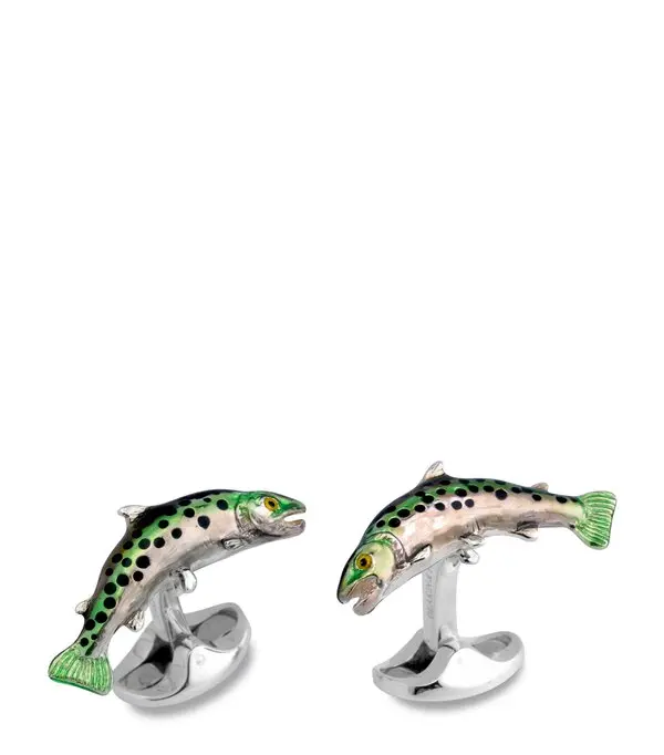 DEAKIN & FRANCIS Sterling Silver Trout Cufflinks - Green