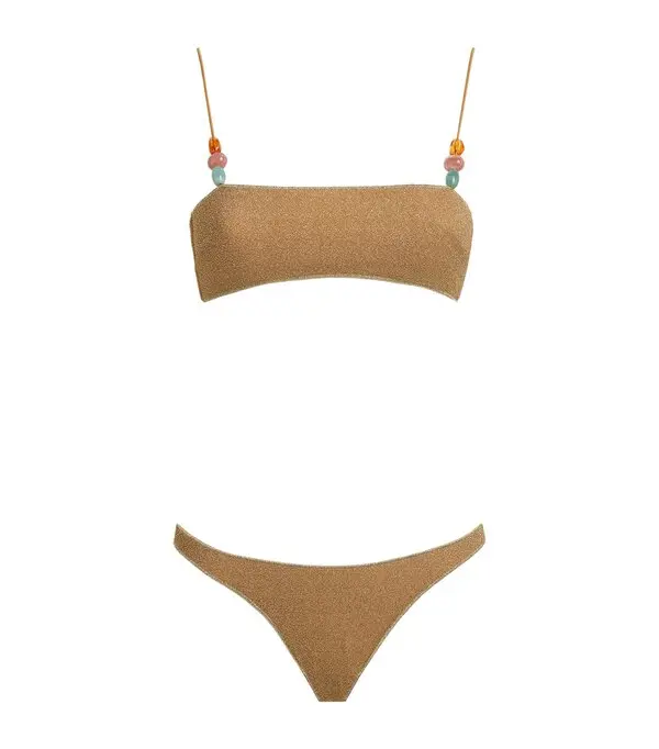 Oseree Metallic Beaded Bandeau Bikini