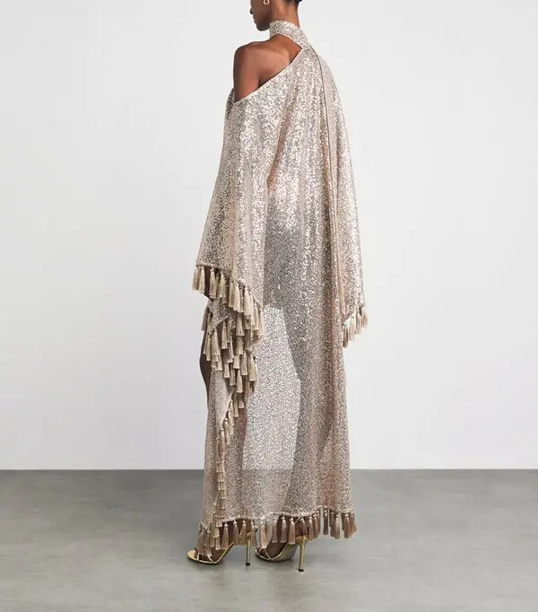 TALLER MARMO Sequined Fringe Kaftan Mini Dress