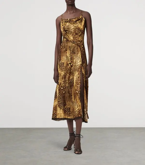 ALLSAINTS Animal Print Claire Midi Dress - Gold