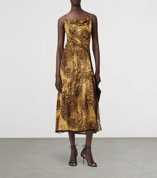 ALLSAINTS Animal Print Claire Midi Dress - Gold