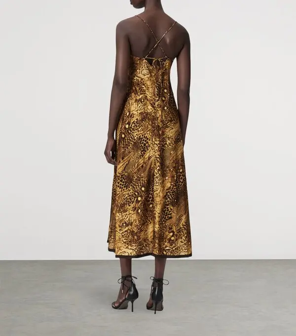 ALLSAINTS Animal Print Claire Midi Dress - Gold