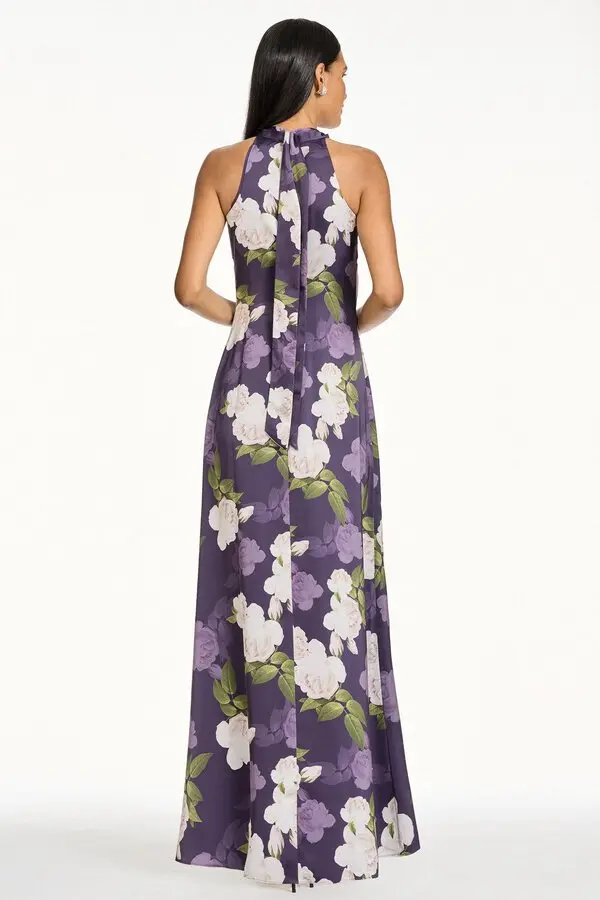 Sachin & Babi Laurent Floral Halter Gown - Twilight Blooms