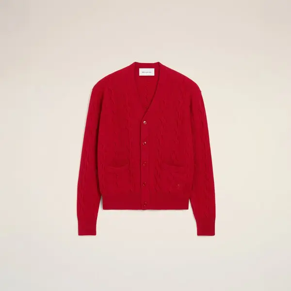 AMI Paris Red Cable Wool Cardigan - Ruby Red