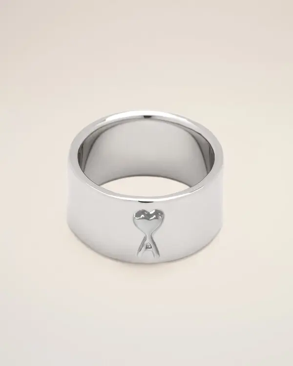 AMI Paris Brass Ring With De Coeur Motif - Silver