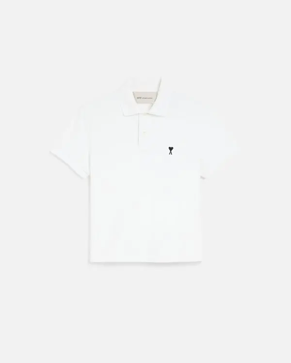 AMI Paris Classic Fit Polo Shirt With De Coeur Embroidery - White/black