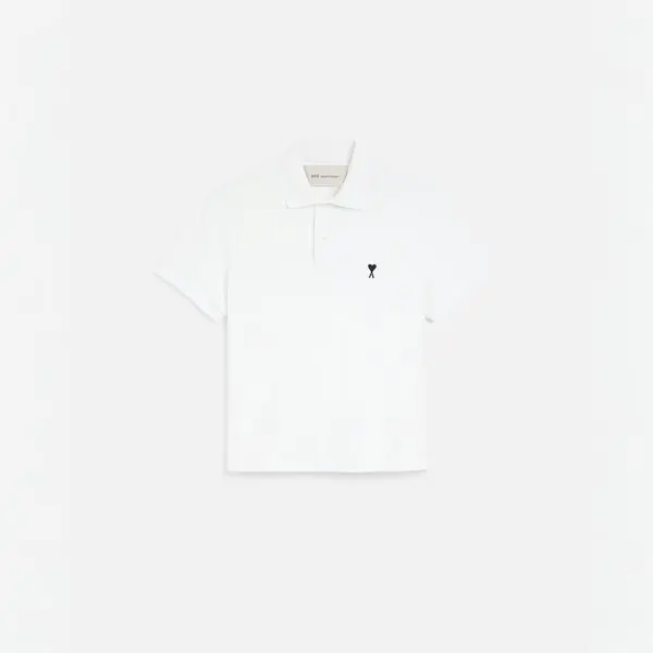 AMI Paris White Cotton Polo With De Coeur White - White/black