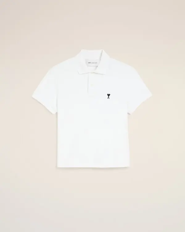 AMI Paris Classic Fit Polo Shirt With De Coeur Embroidery - White/black