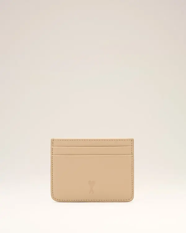 AMI Paris Beige Cowhide Leather Card Holder With De Coeur Beige - Mastic Beige