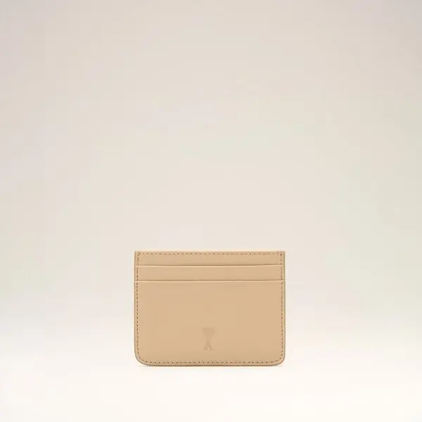 AMI Paris Beige Cowhide Leather Card Holder With De Coeur Beige