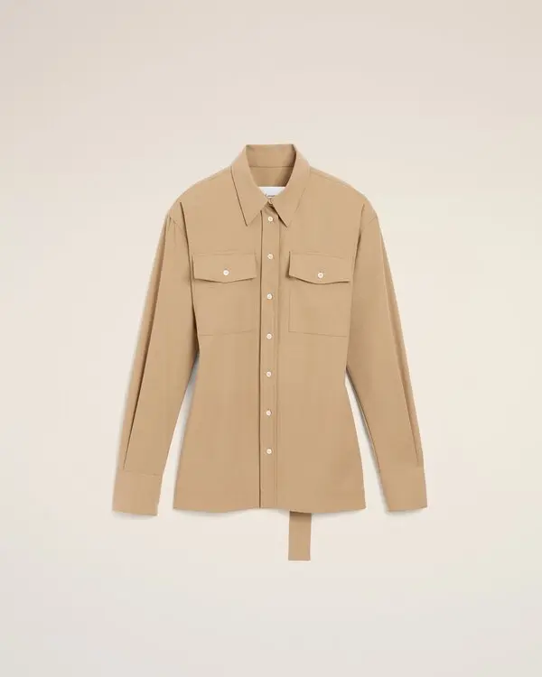 AMI Paris Beige Fitted Wool Balloon-sleeve Shirt Beige - Mastic Beige