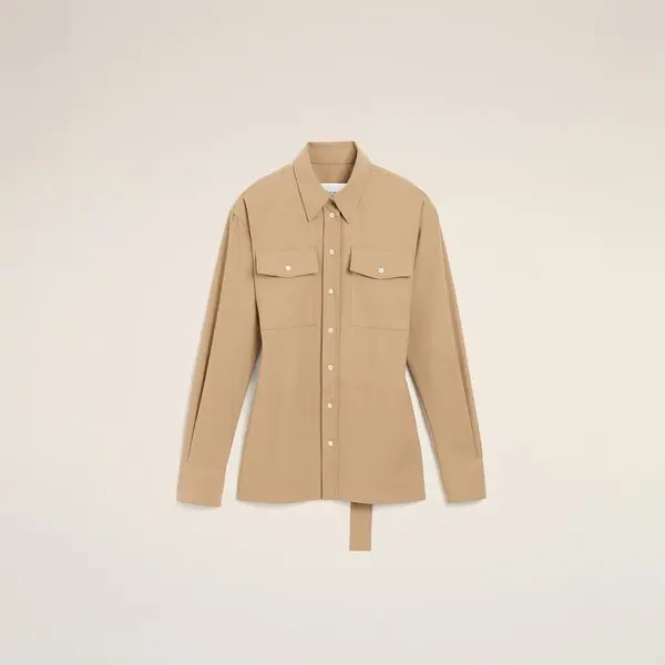 AMI Paris Beige Wool Fitted Shirt With Balloon Sleeves