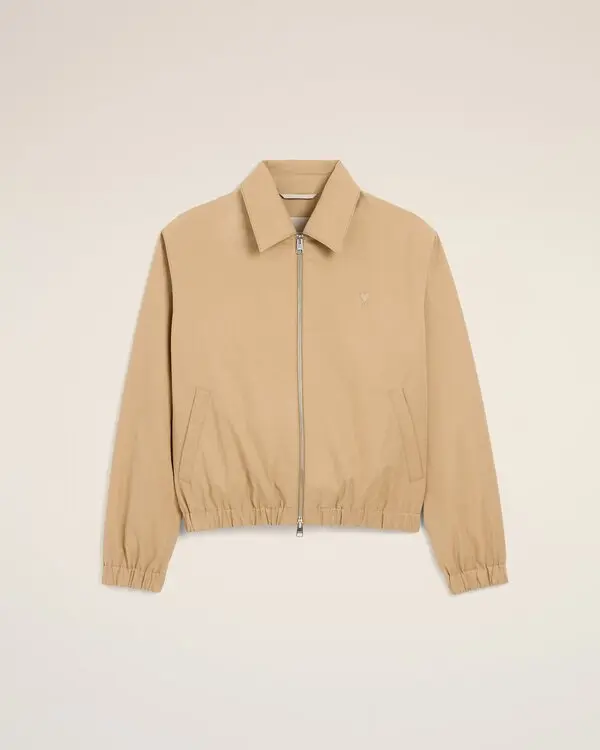 AMI Paris Beige Cotton Padded Jacket With De Coeur Beige