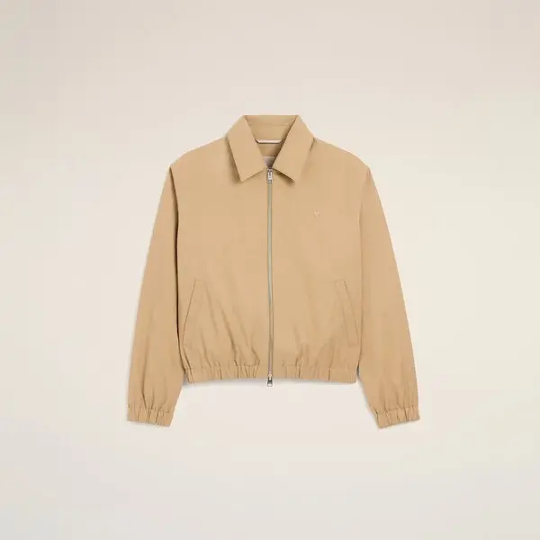 AMI Paris Beige Cotton Padded Jacket With De Coeur Embroidery