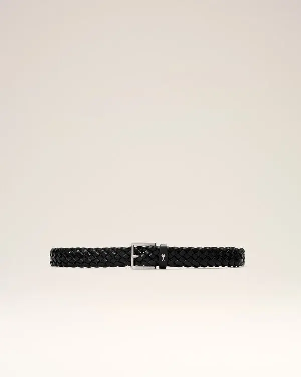 AMI Paris Braided Leather Belt - Black